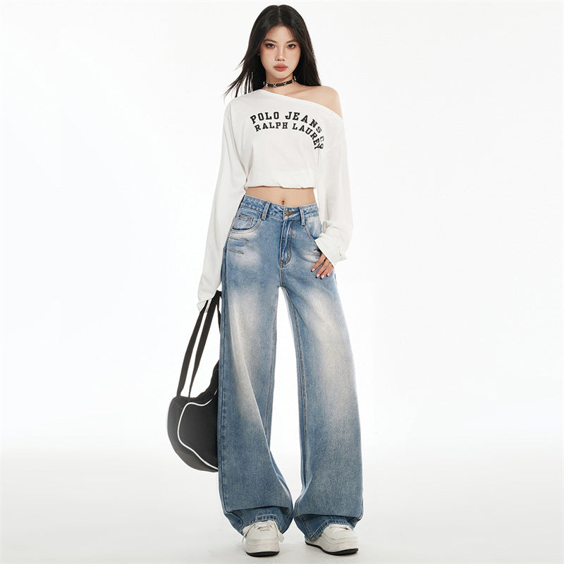 Washed Straight High Waist Jeans for Women – Japanese Denim Jeans